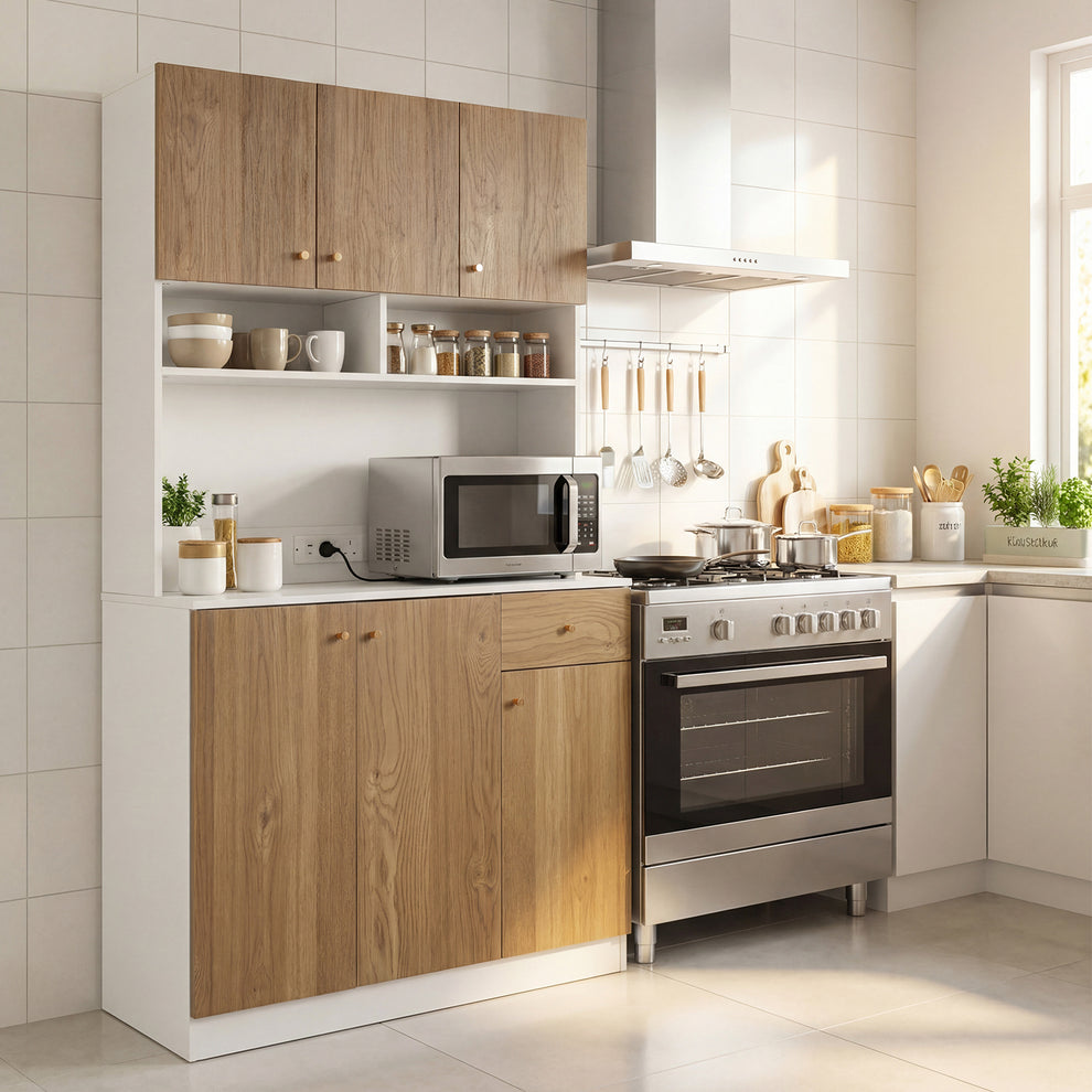 180cm Tall Pantry Cabinet with Outlets and Anti-Tipping Kits-Natural ...