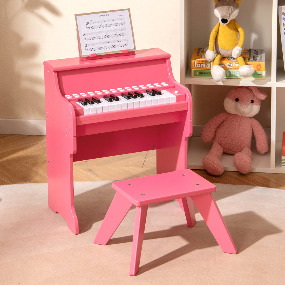 25 Lighted Keys Kids Piano Keyboard with Stool and Adjustable Speed-Pi ...