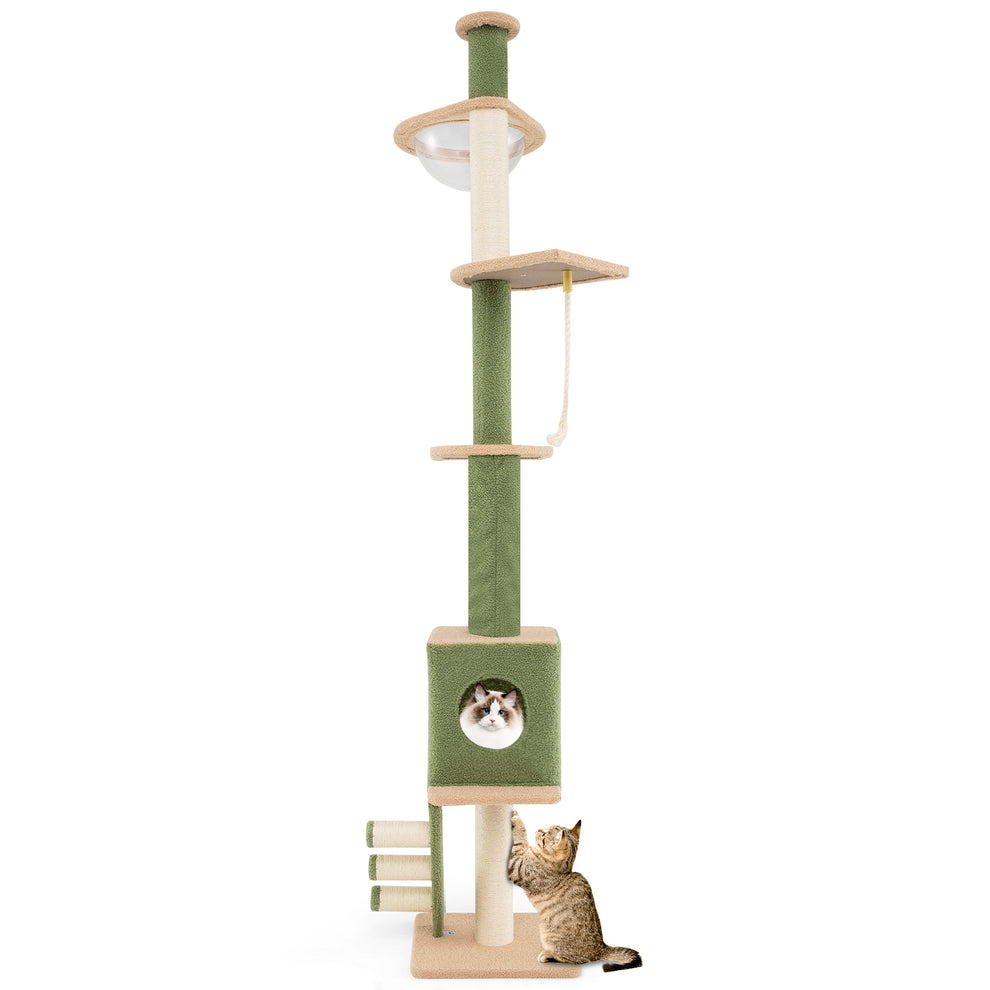 Floor to Ceiling Cat Tree with 218-270 cm Adjustable Height-Green ...