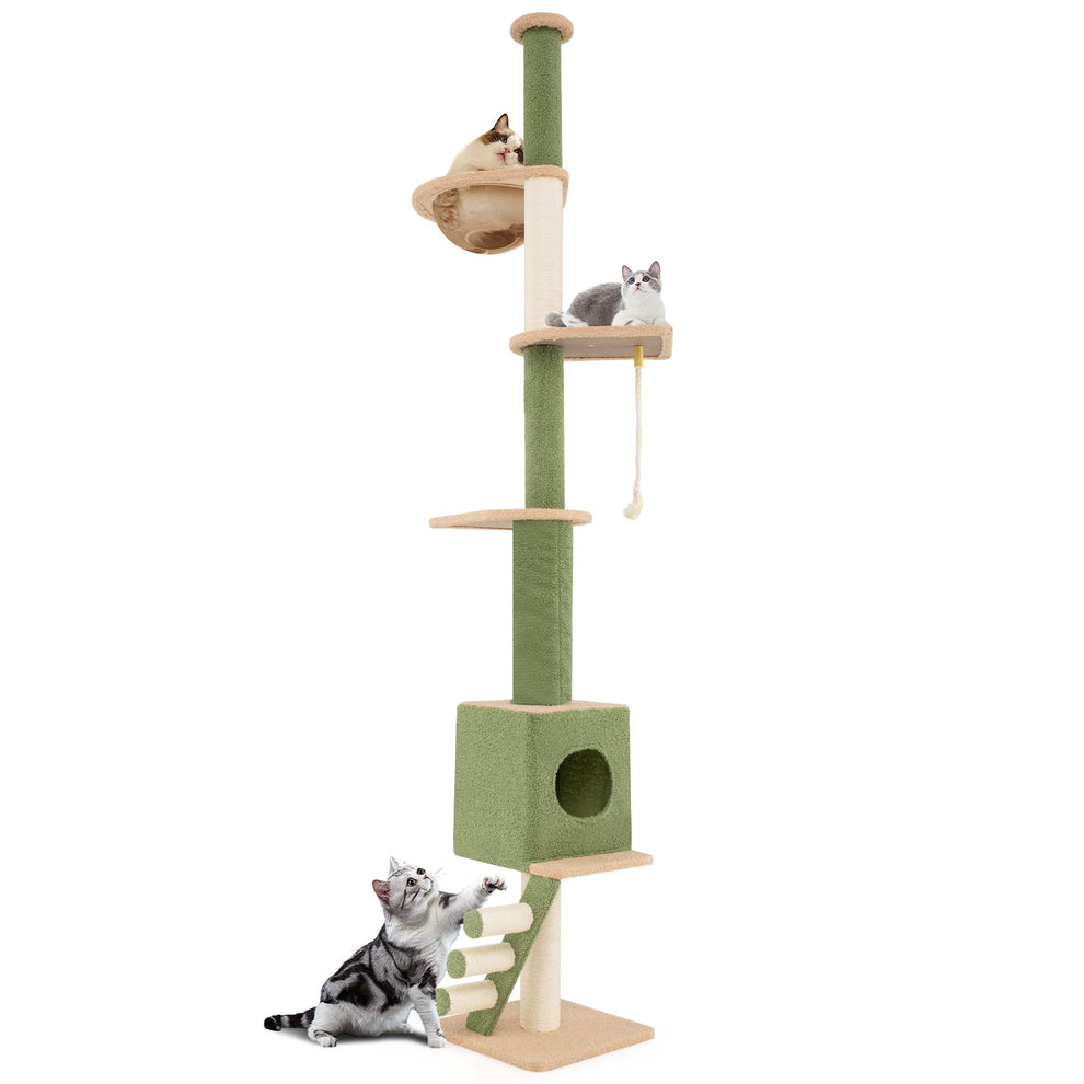 Floor to Ceiling Cat Tree with 218-270 cm Adjustable Height-Green ...
