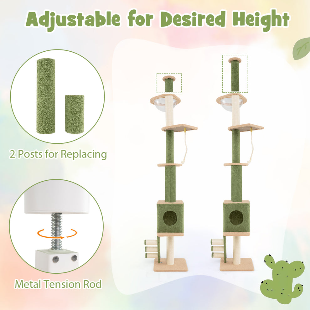 Floor to Ceiling Cat Tree with 218-270 cm Adjustable Height-Green ...