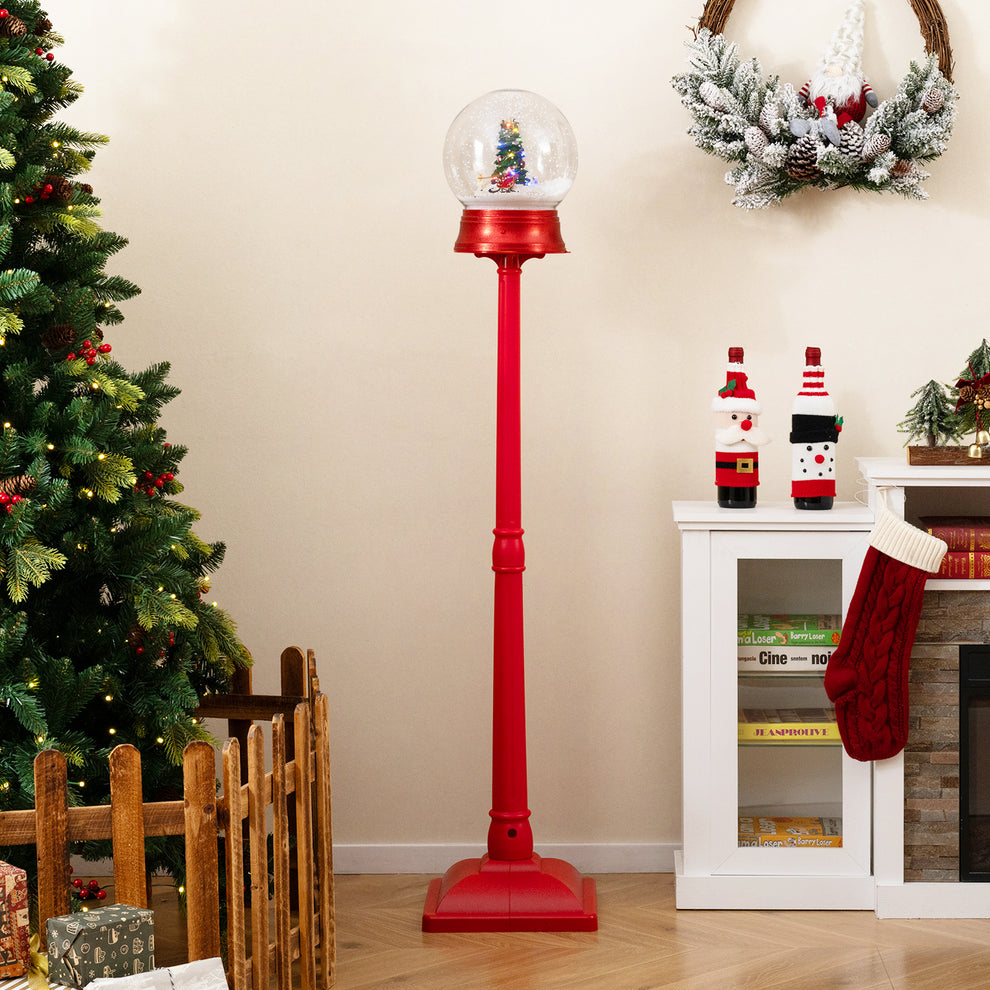 5 Feet Musical Christmas Street Lamp Snow Globe Lantern on Stand with ...