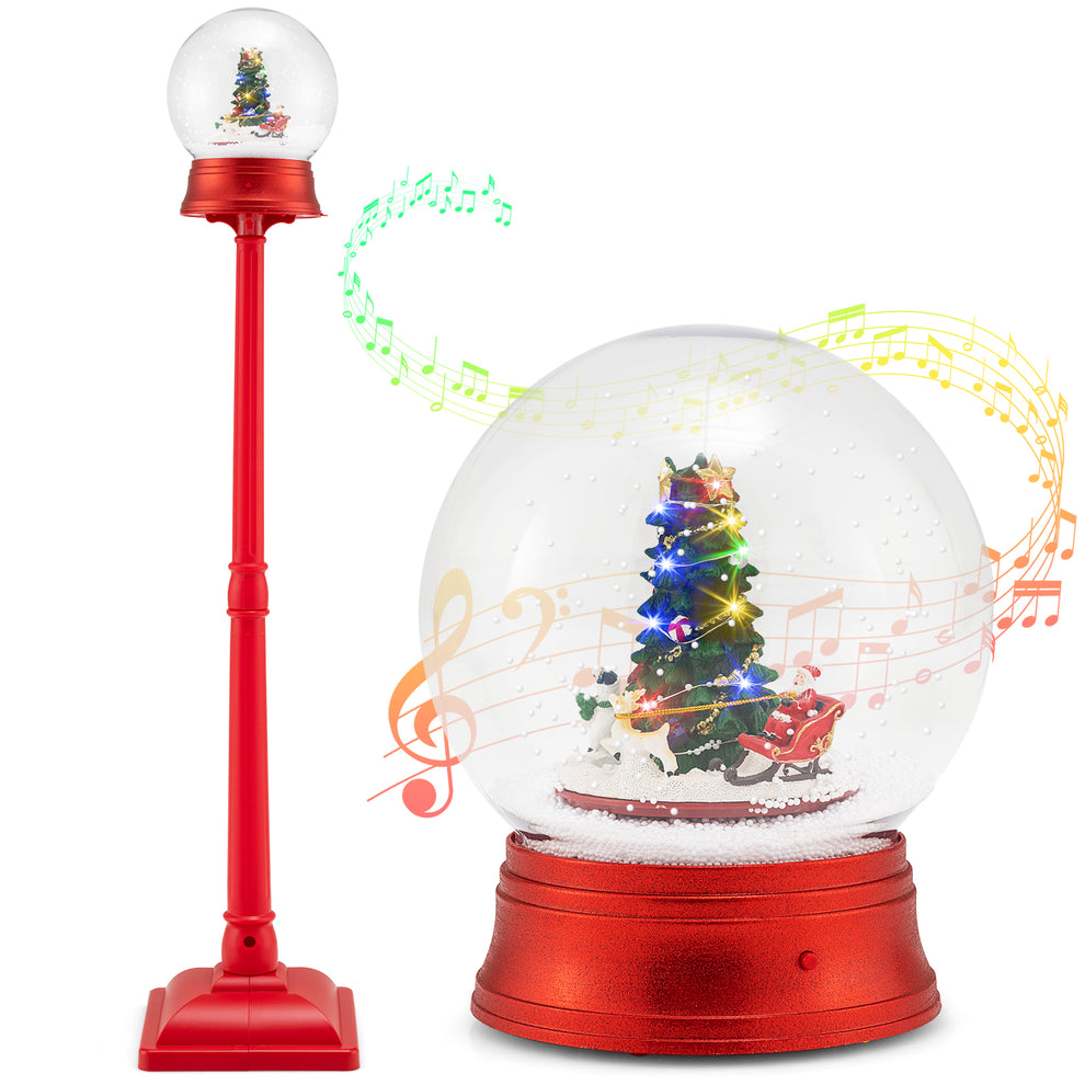 5 Feet Musical Christmas Street Lamp Snow Globe Lantern on Stand with ...