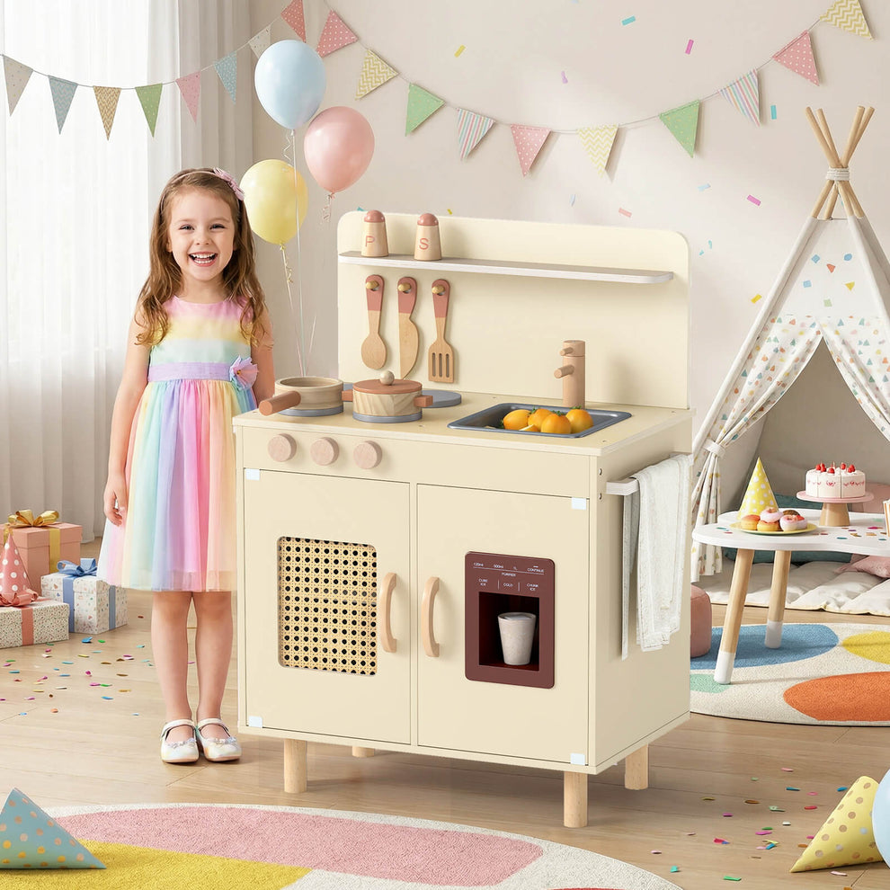 Play Kitchen for Kids with Realistic Ice Maker and Stove Cooking Toy K ...