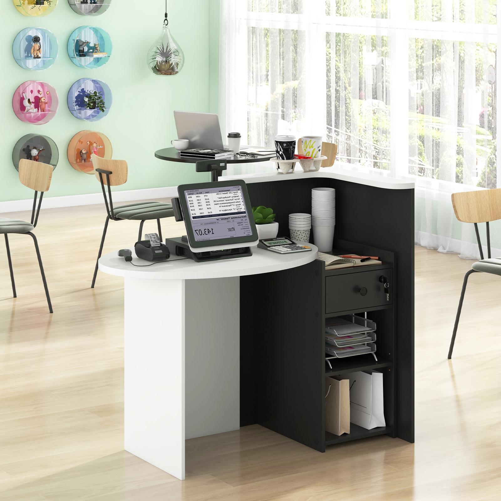 Reception Desk with Lockable Drawer and Adjustable Shelf for Office-Bl ...