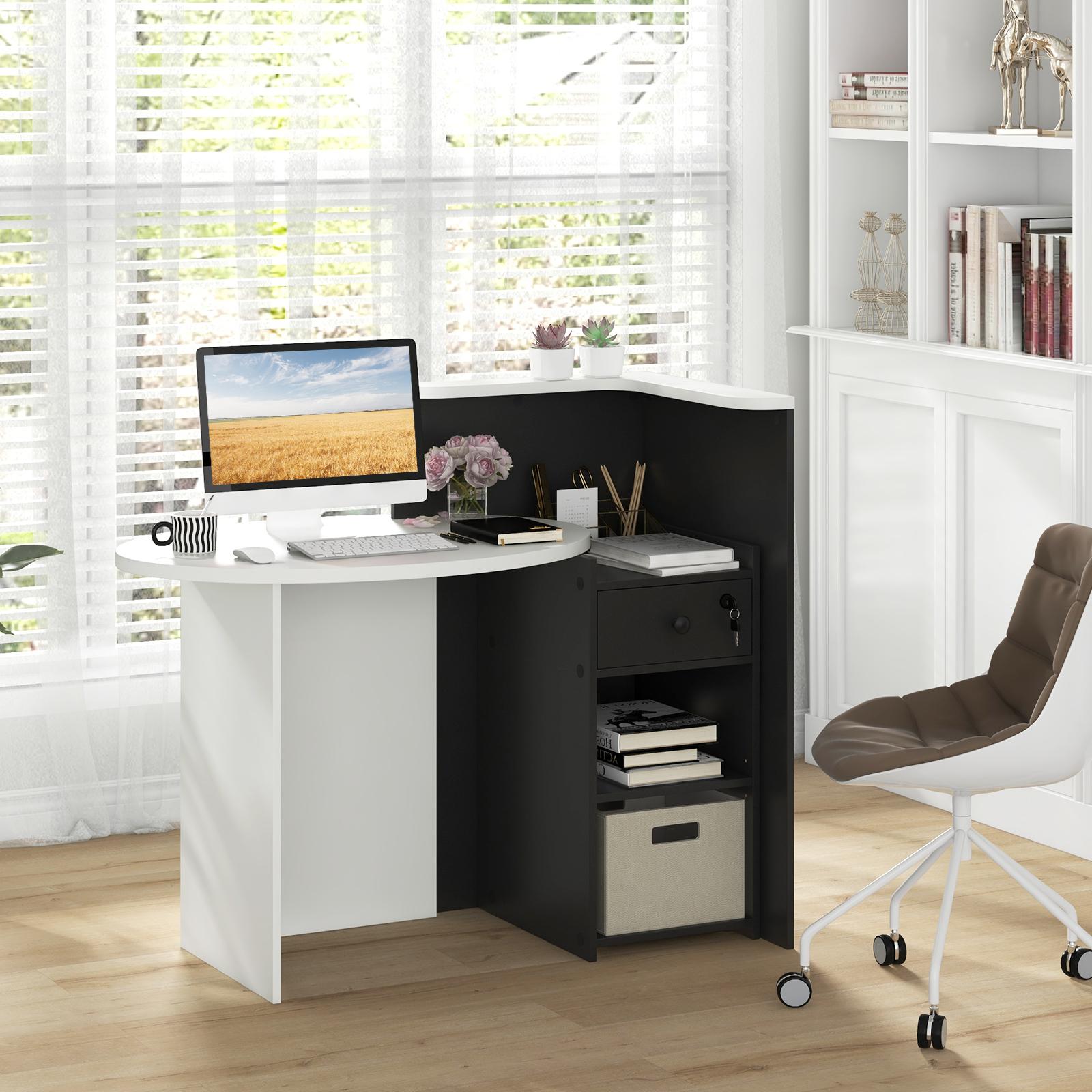 Reception Desk with Lockable Drawer and Adjustable Shelf for Office-Bl ...