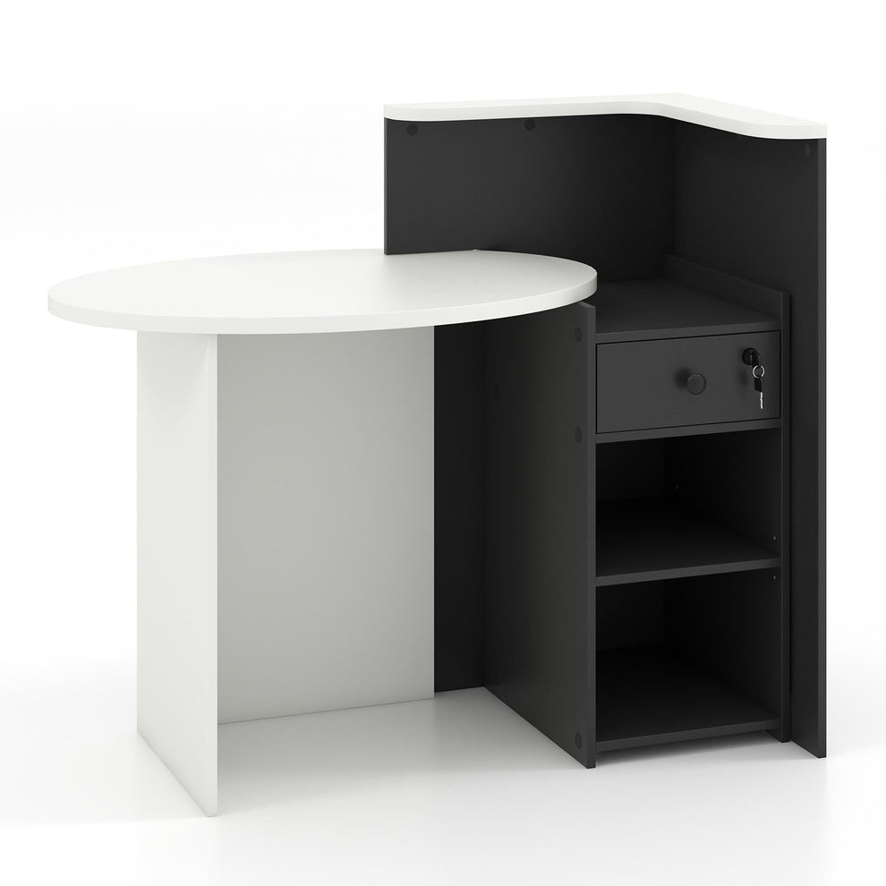 Reception Desk with Lockable Drawer and Adjustable Shelf for Office-Bl ...