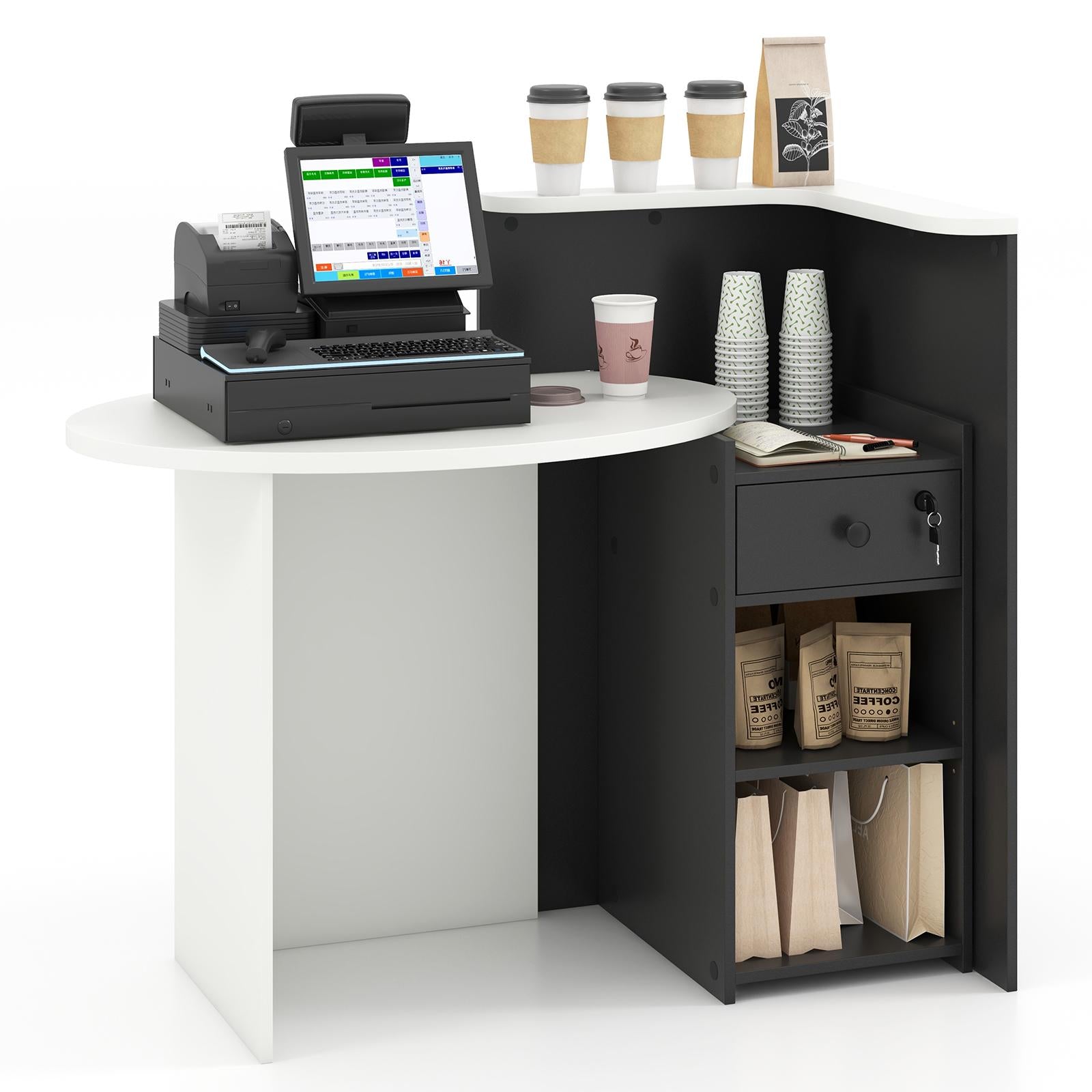 Reception Desk with Lockable Drawer and Adjustable Shelf for Office-Bl ...