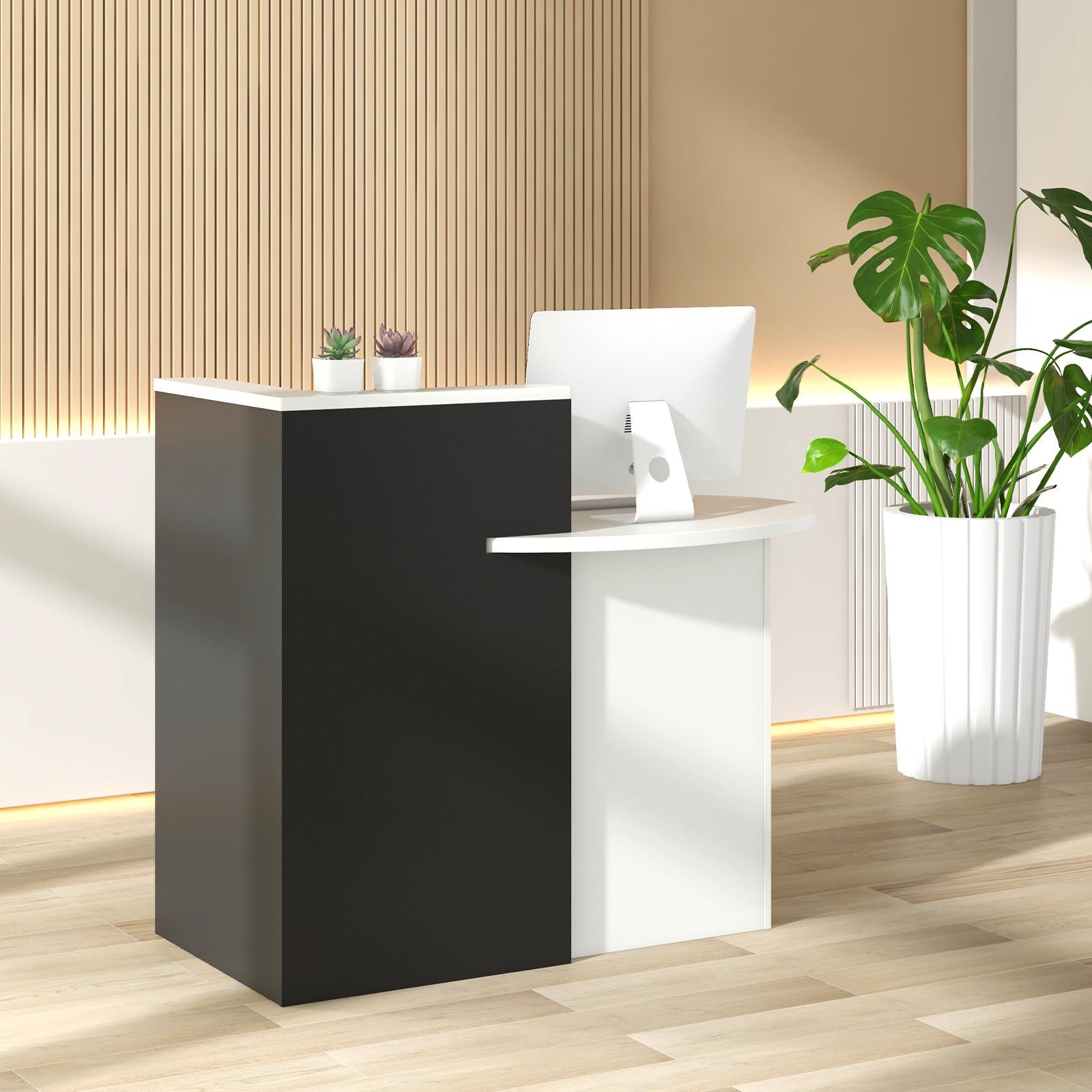Reception Desk with Lockable Drawer and Adjustable Shelf for Office-Bl ...