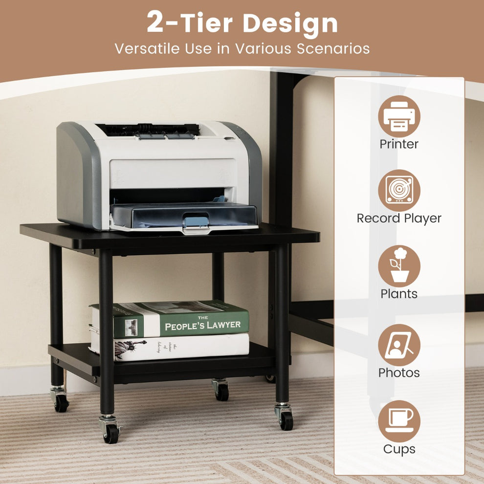 2 Tier Wooden Printer Stand with 360° Swivel Casters-Black – Furniture Wave
